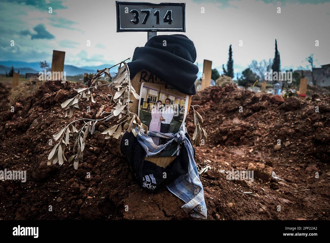 A grave of a deceased person with a number seen at the graveyard. One ...