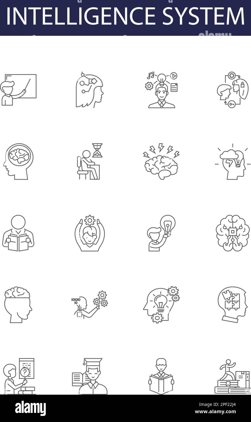 Intelligence system line vector icons and signs. Machine-Learning, Expert-Systems, Neural ...