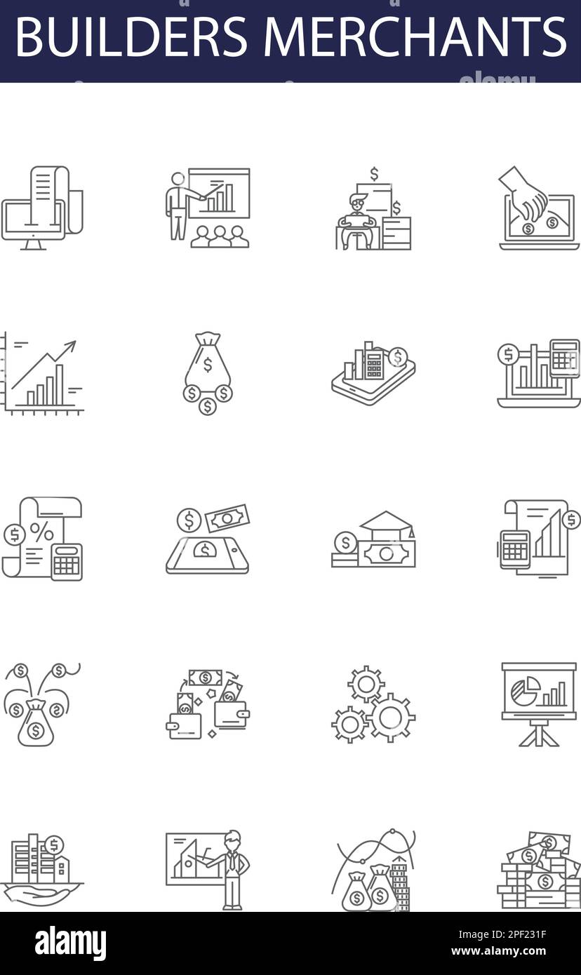 Builders merchants line vector icons and signs. construction, stack ...