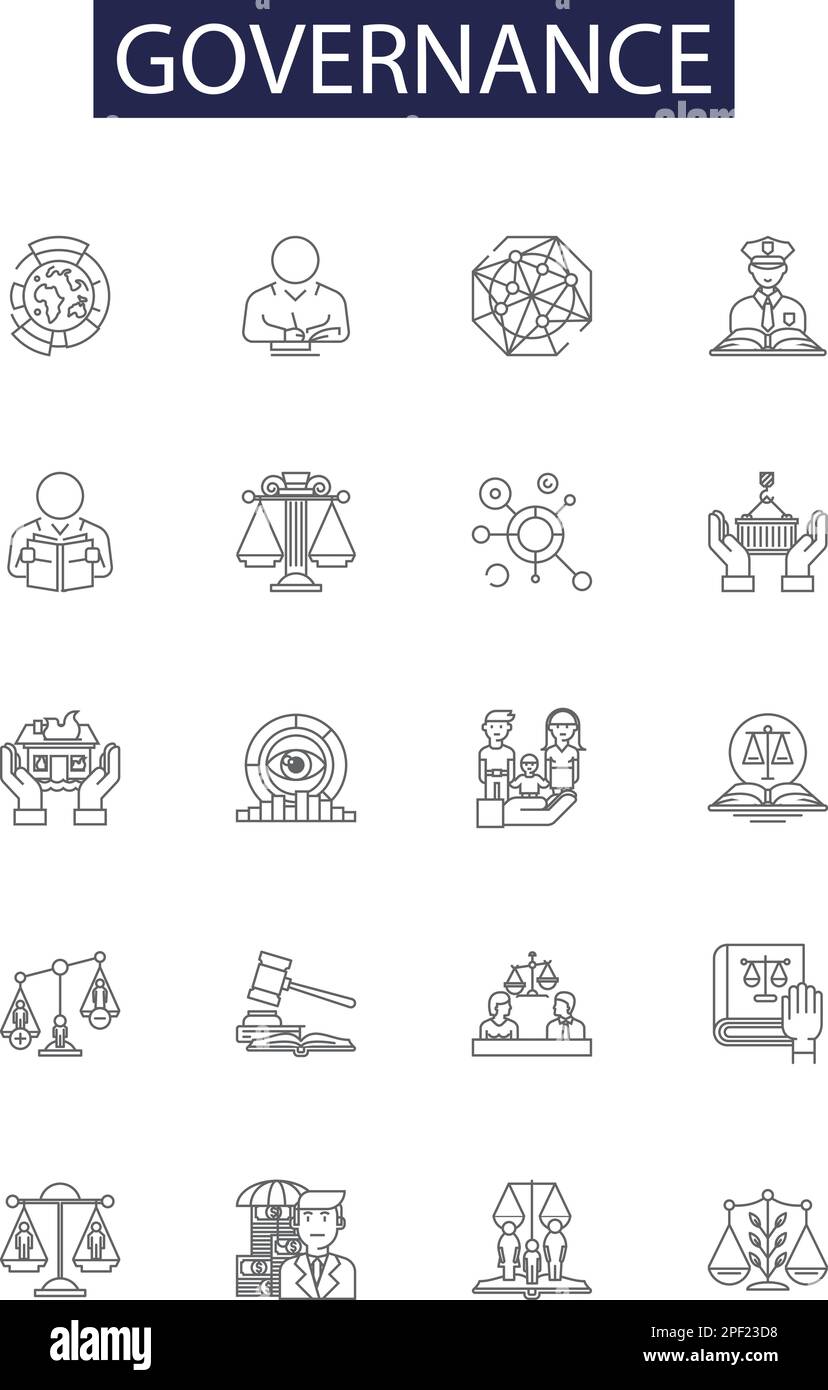 Governance line vector icons and signs. Govern, Regulate, Rule, Direct, Oversee, Supervise ...