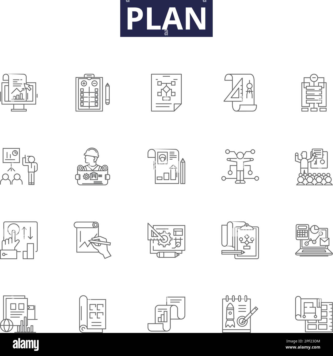 Plan line vector icons and signs. Design, Map, Outline, Arrange ... Plan line vector icons and signs. Design, Map, Outline, Arrange ...