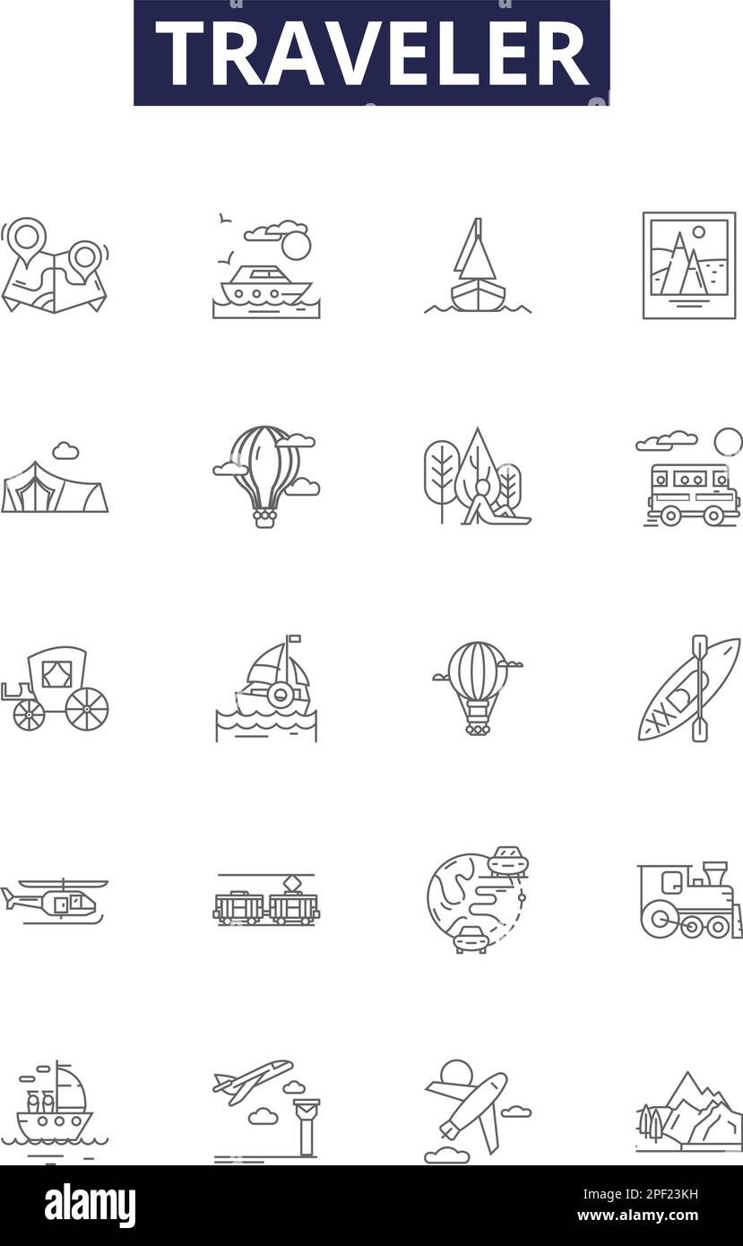 Traveler line vector icons and signs. Tourist, Pilgrim, Wanderer ...