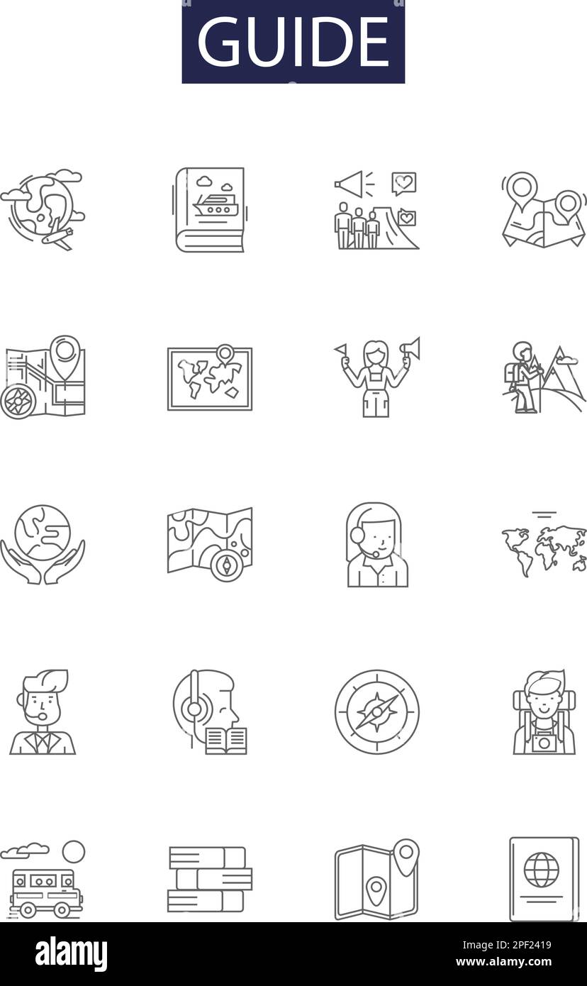 Guide line vector icons and signs. Lead, Direct, Counsel, Show, Illuminate, Monitor, Supervise ...