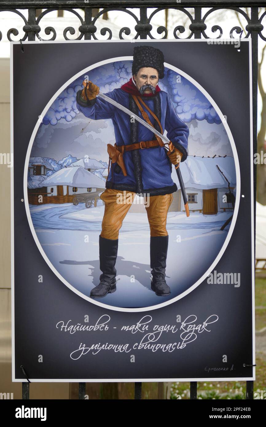 IVANO-FRANKIVSK, UKRAINE - MARCH 16, 2023 - A poster that features ...