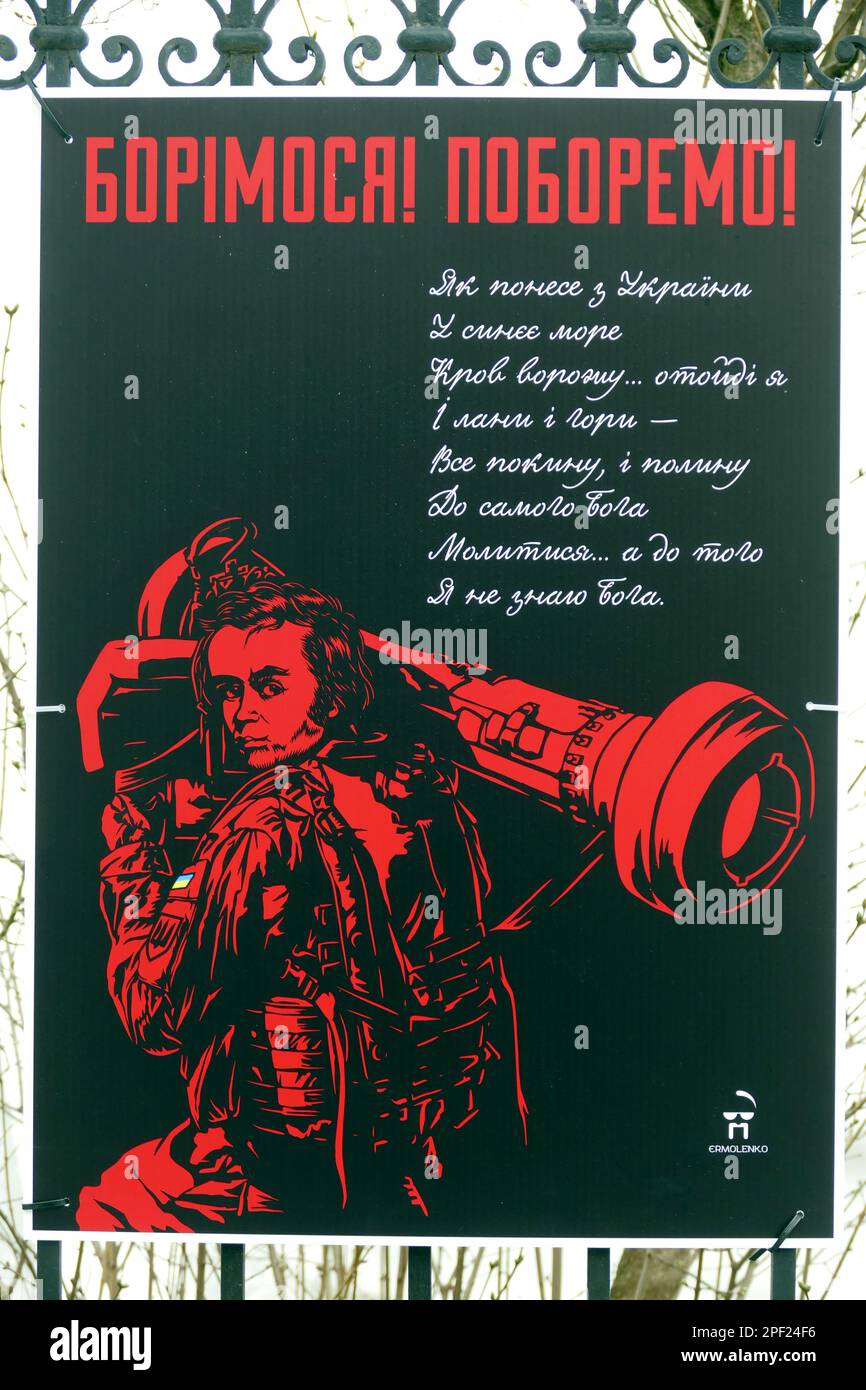 IVANO-FRANKIVSK, UKRAINE - MARCH 16, 2023 - A poster that features ...