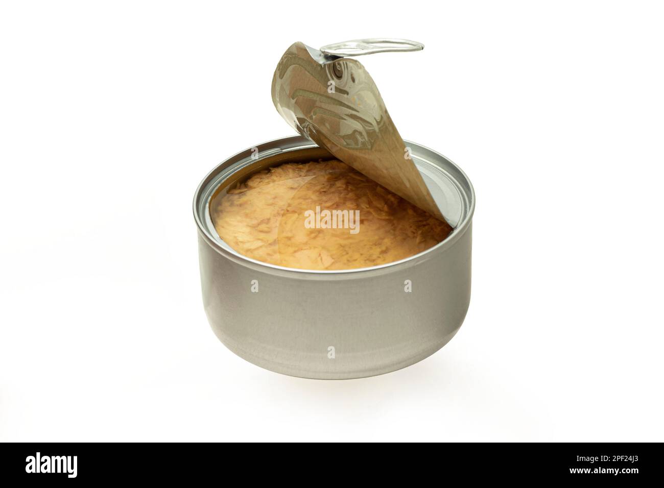 Silver metal opened tuna tin can isolated on white background Stock ...