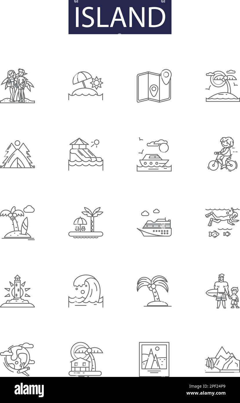 Island line vector icons and signs. Tropical, Archipelago, Isles ...