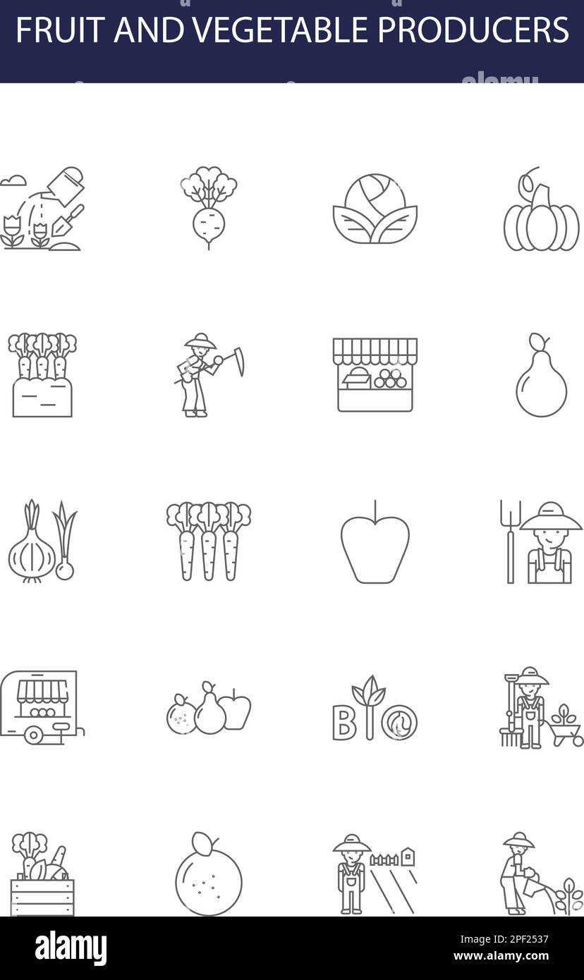 Fruit and vegetable producers line vector icons and signs. Fruit ...