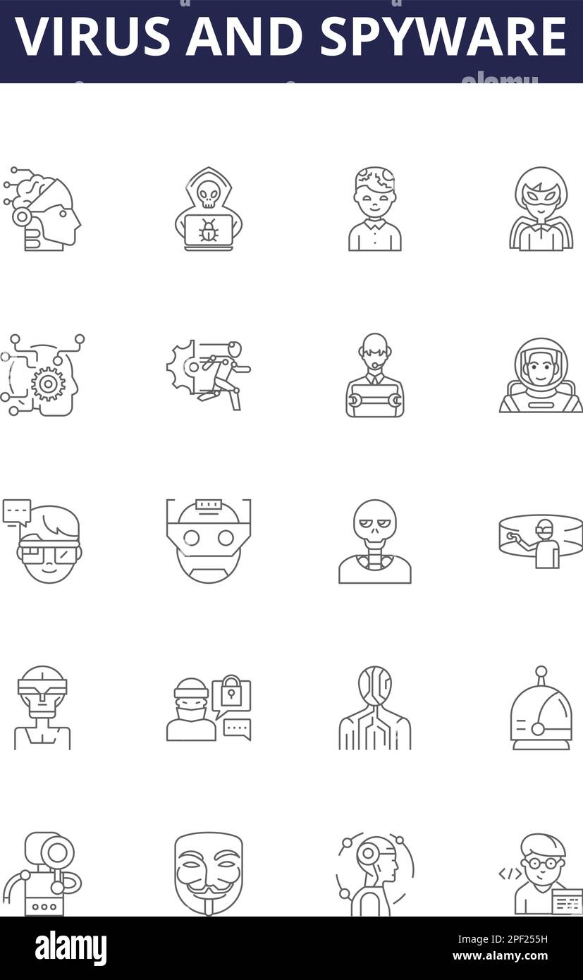 Virus And Spyware Line Vector Icons And Signs Spyware Security Computer Hacker Attack