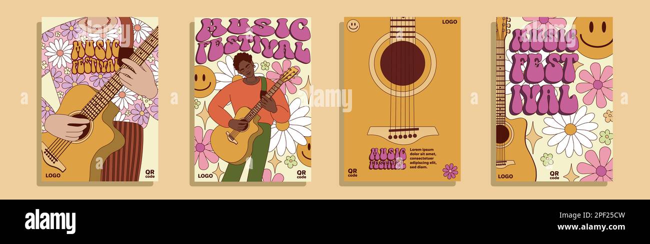 Music festival poster templates set with musician and musical ...
