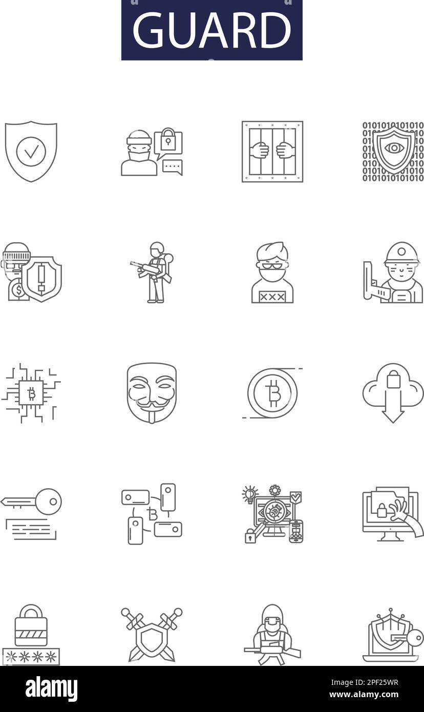 Guard line vector icons and signs. Defender, Custodian, Keeper, Shield ...