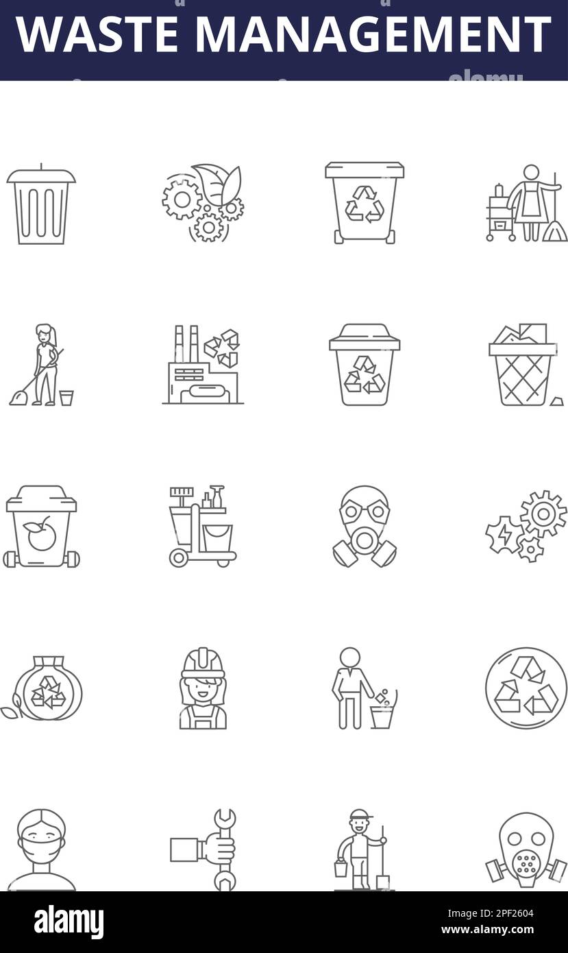Waste management line vector icons and signs. disposal, landfill ...