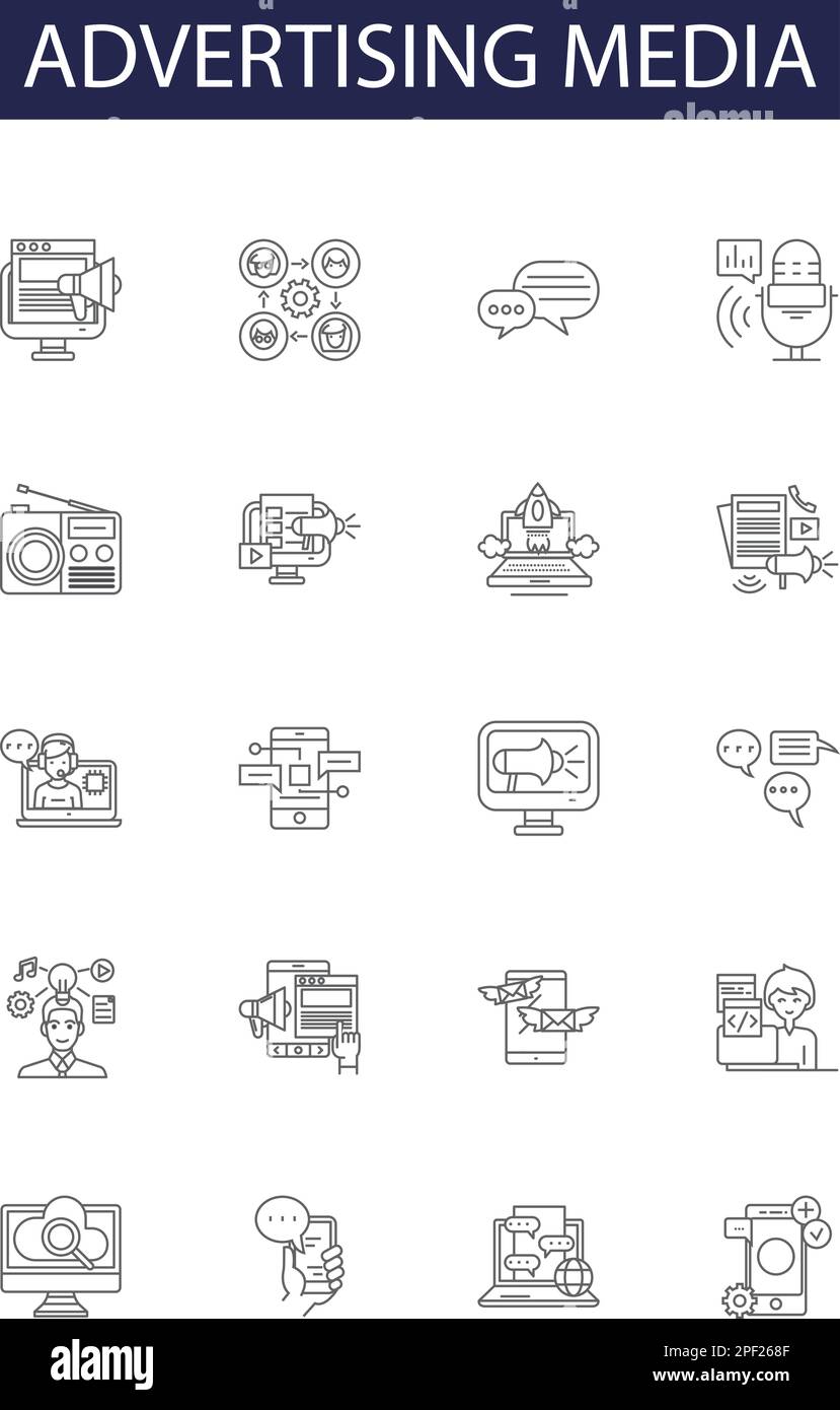 Advertising media line vector icons and signs. Advertising, Print ...