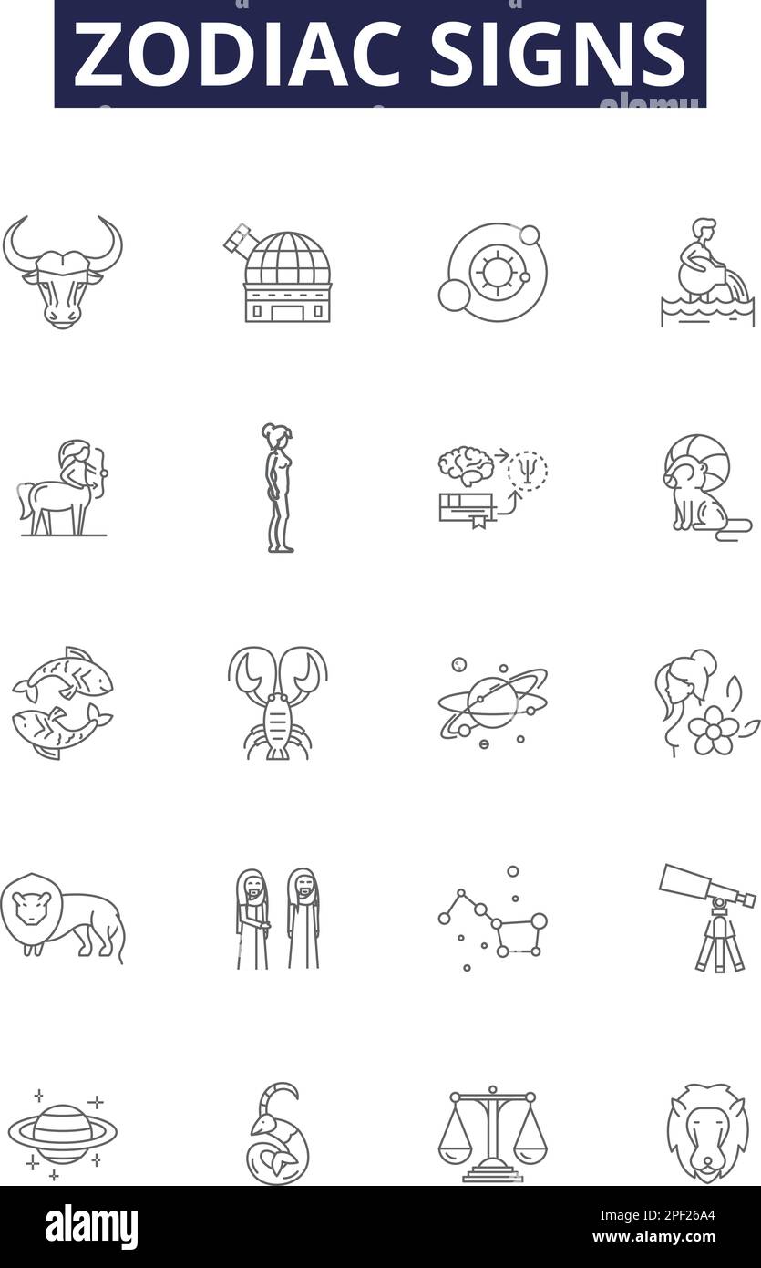 Zodiac signs line vector icons and signs. Pisces, Aries, Taurus, Gemini ...