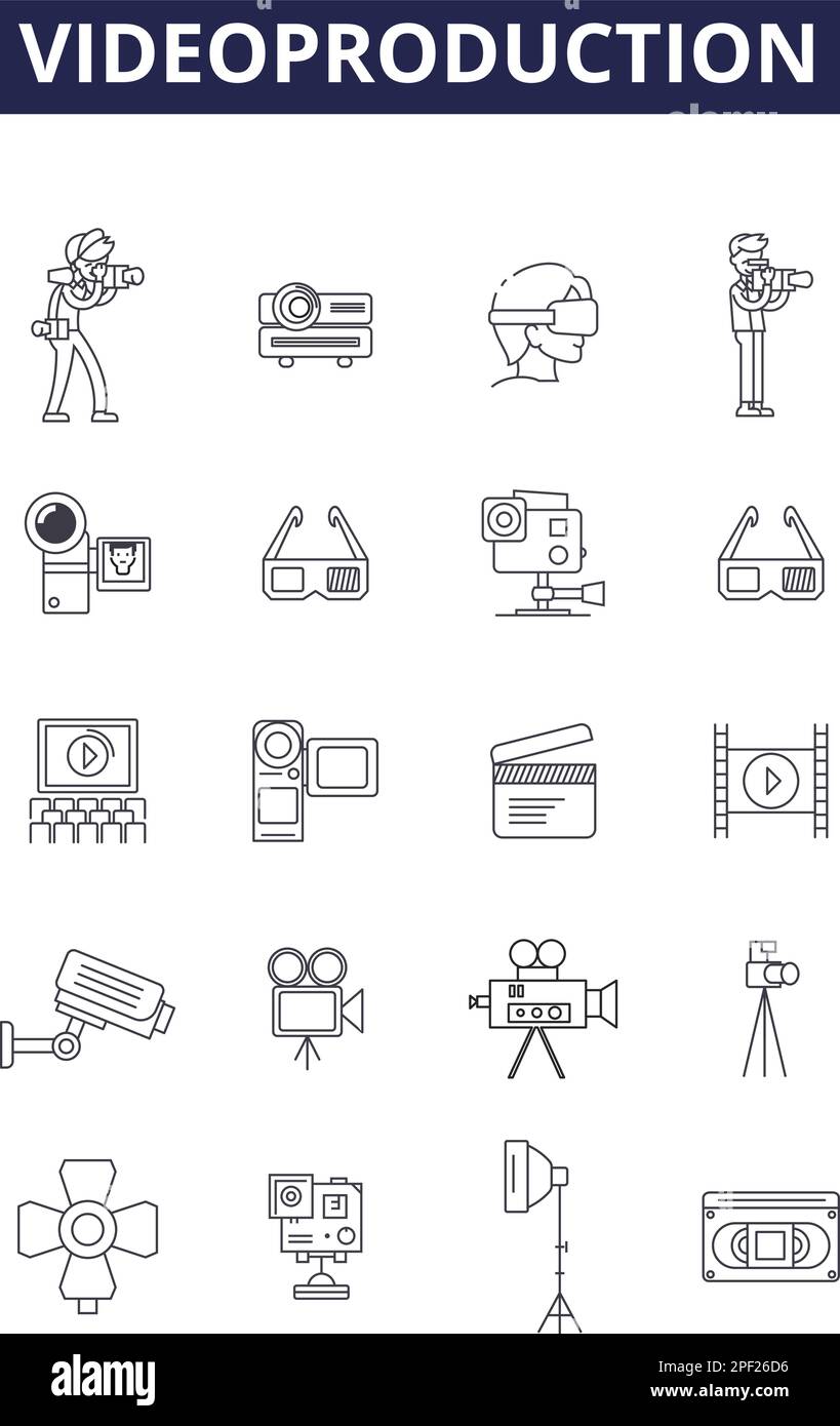 Videoproduction line vector icons and signs. Editing, Studio, Video ...