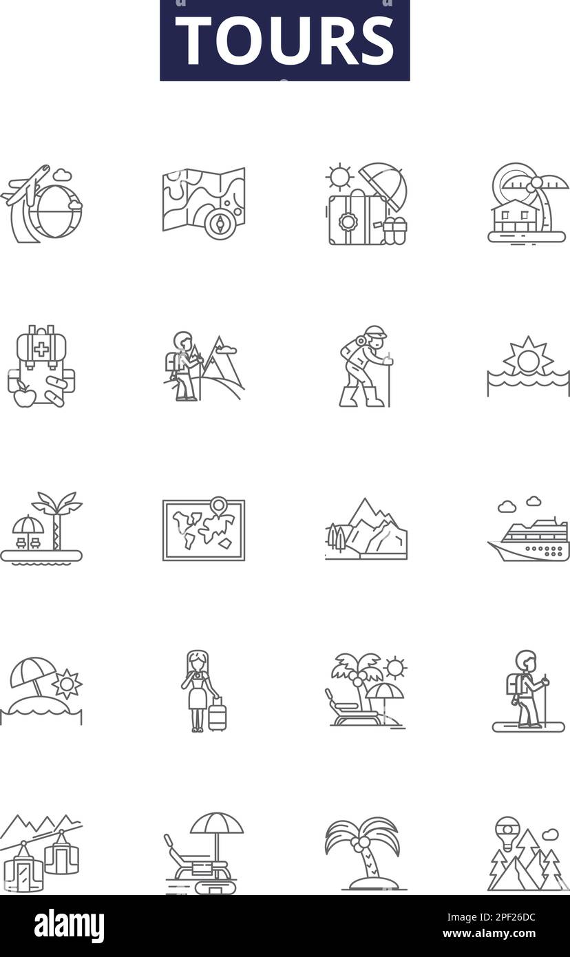 Tours line vector icons and signs. Travel, Sightseeing, Exploring ...