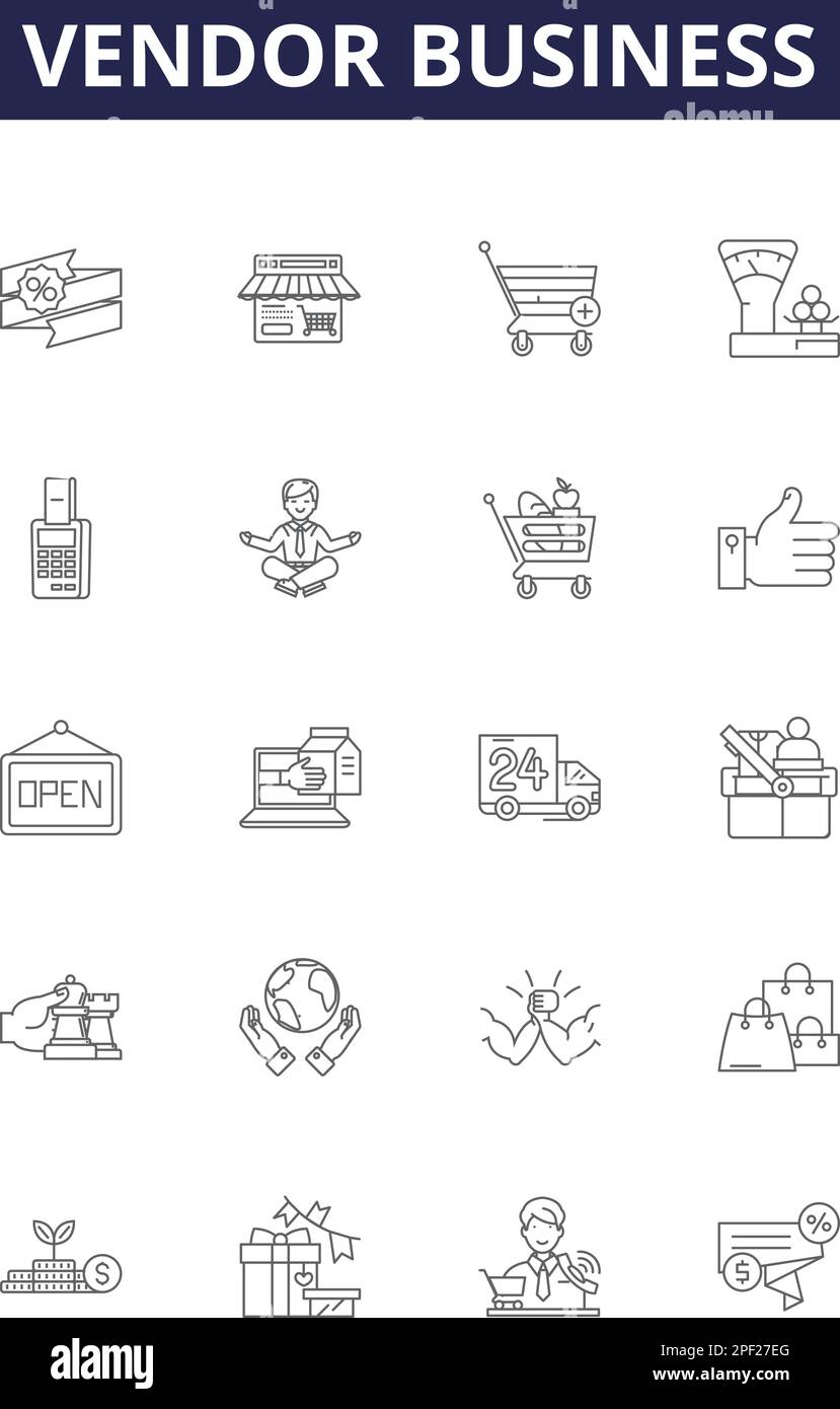 Vendor business line vector icons and signs. Business, Supplier, Seller ...