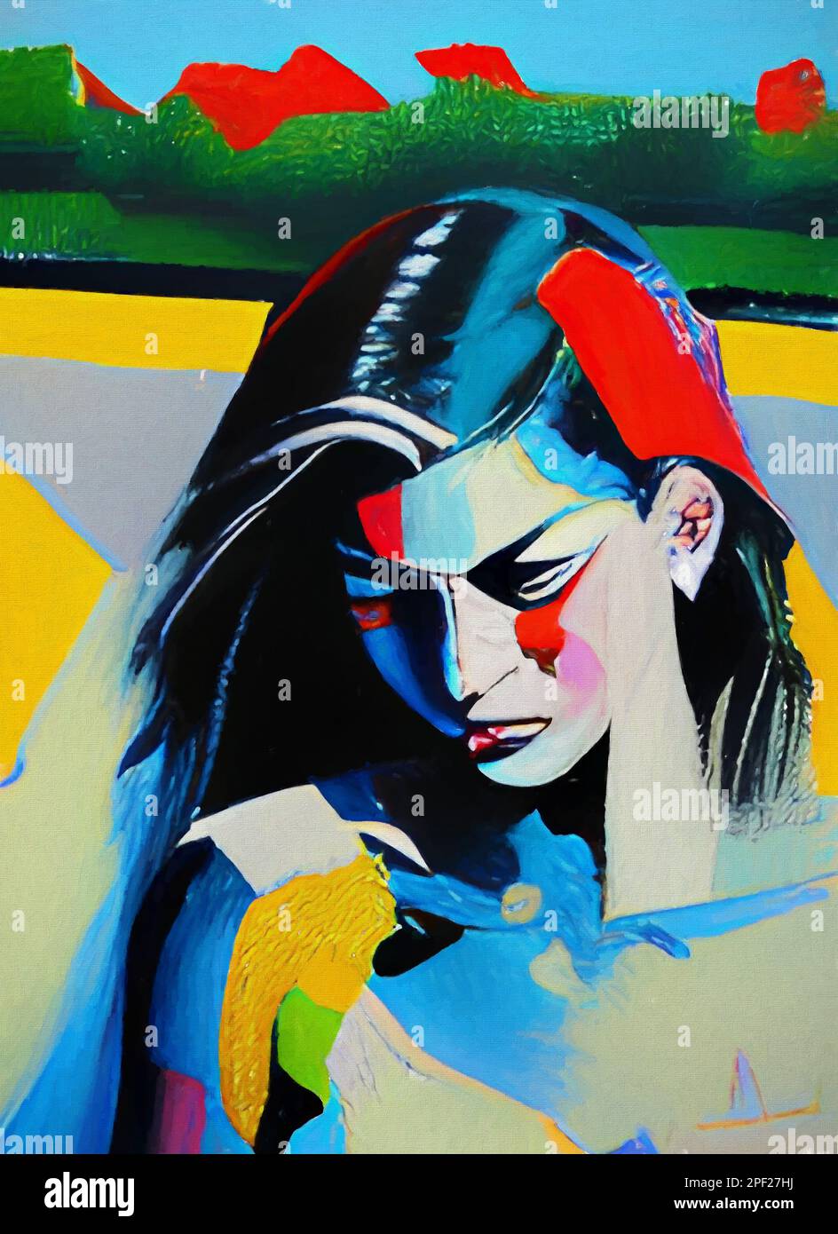 Modern painting of a young Girl. Digital Painting Stock Photo - Alamy