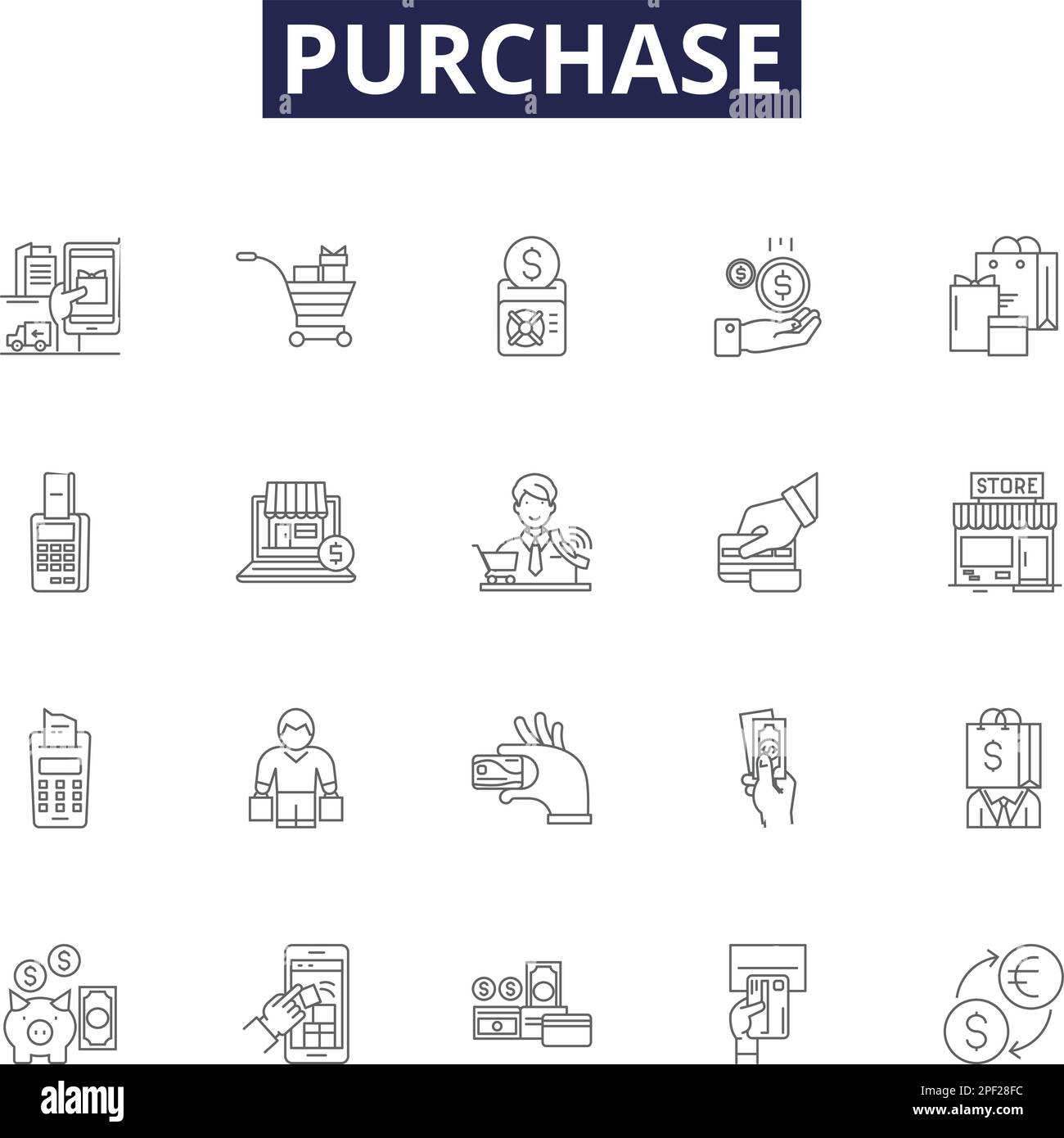 Purchase line vector icons and signs. sale, shop, store, retail ...
