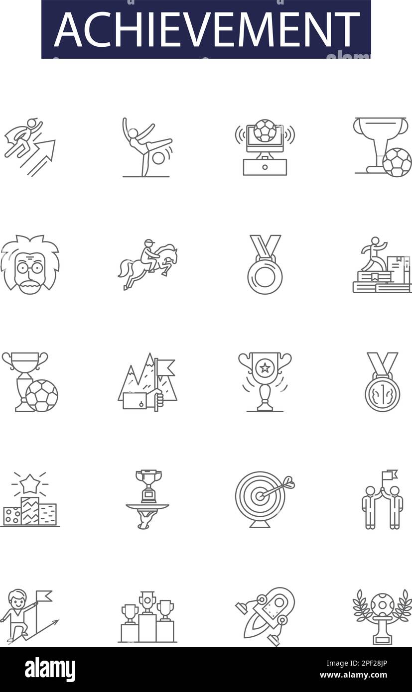 Achievement line vector icons and signs. success, fulfill, vanquish ...