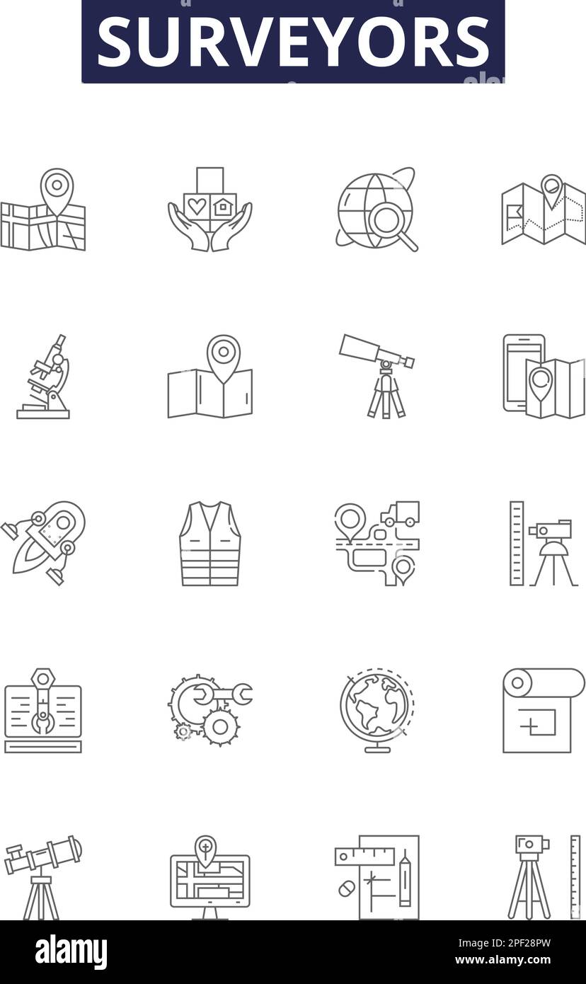 Surveyors line vector icons and signs. Mapping, Geologists, Survey, Measurement, Surveying ...