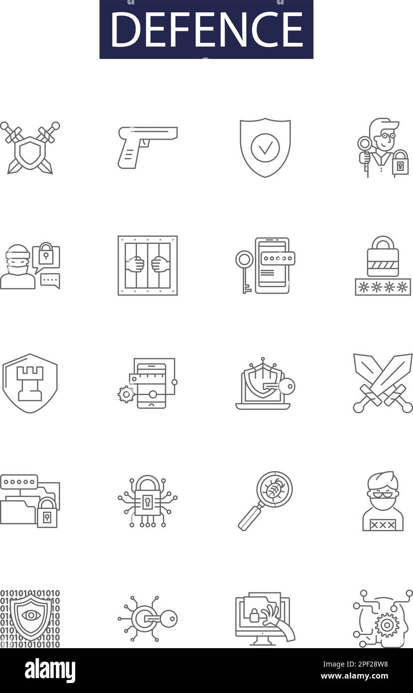Defence line vector icons and signs. safeguard, protect, fortify ...
