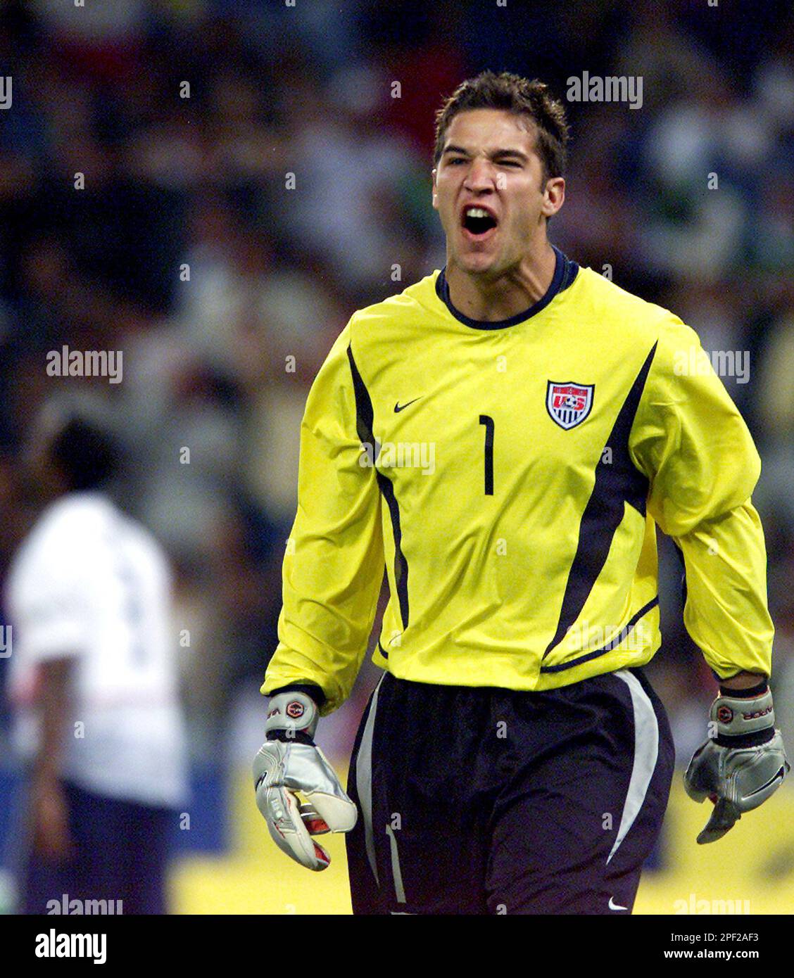 United States goalie D.J. Countess shouts during the semifinal pre ...