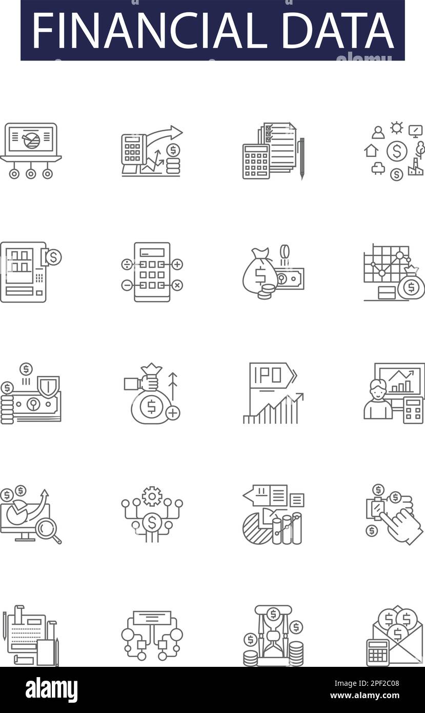 Financial data line vector icons and signs. Data, Accounting, Money ...
