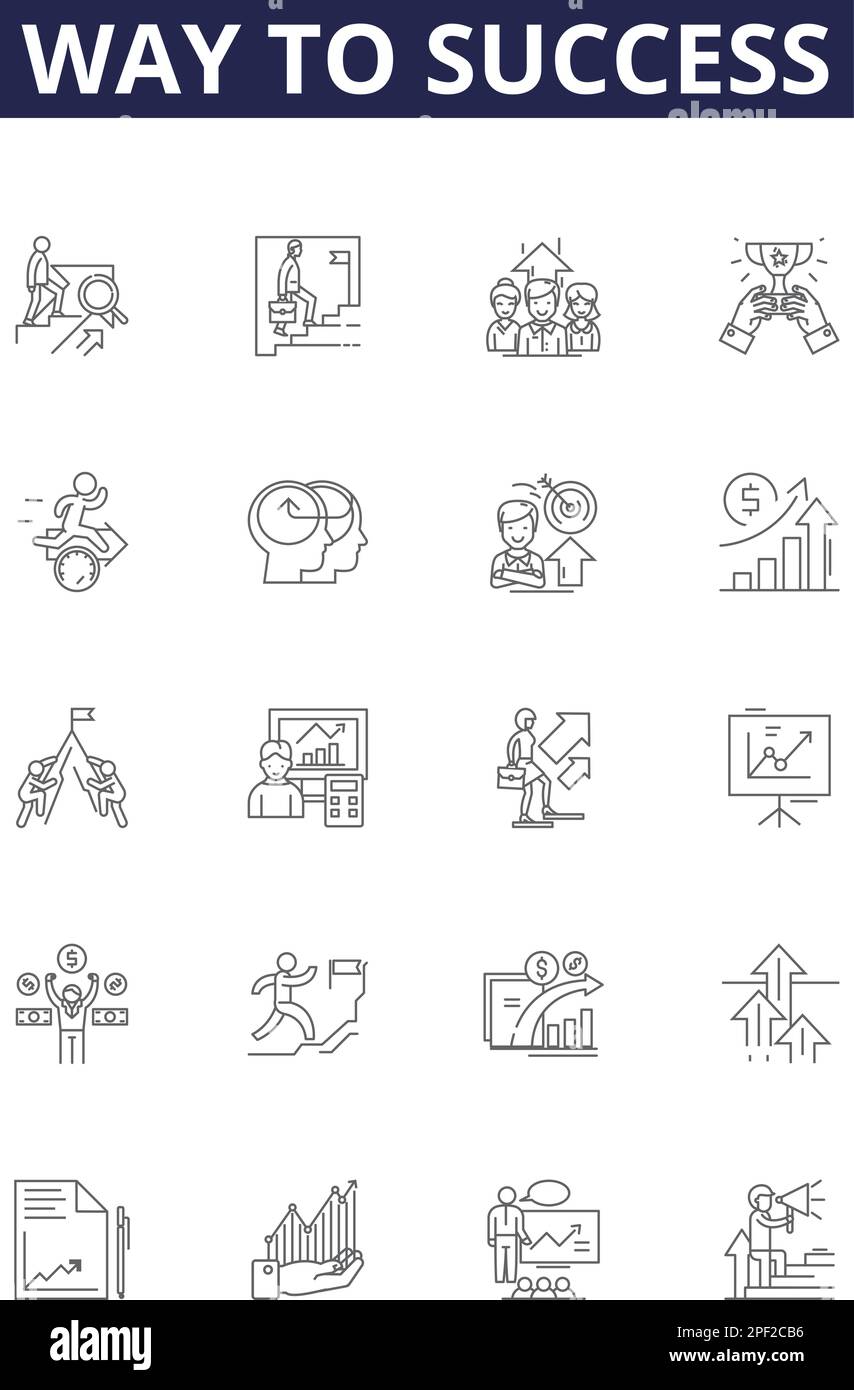 Way to success line vector icons and signs. Accomplish, Advance, Ascend ...