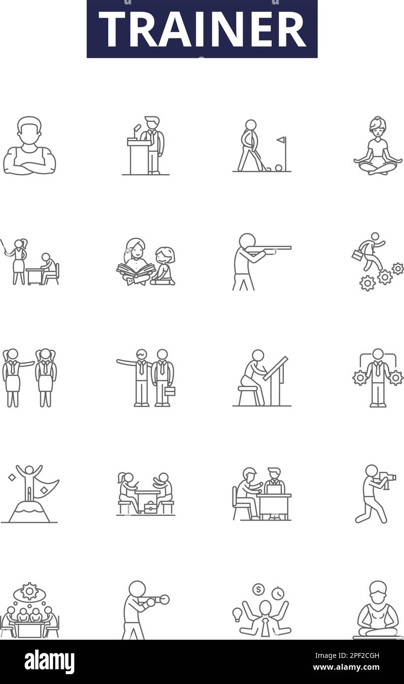 Trainer line vector icons and signs. Educator, Mentor, Guide, Coach ...