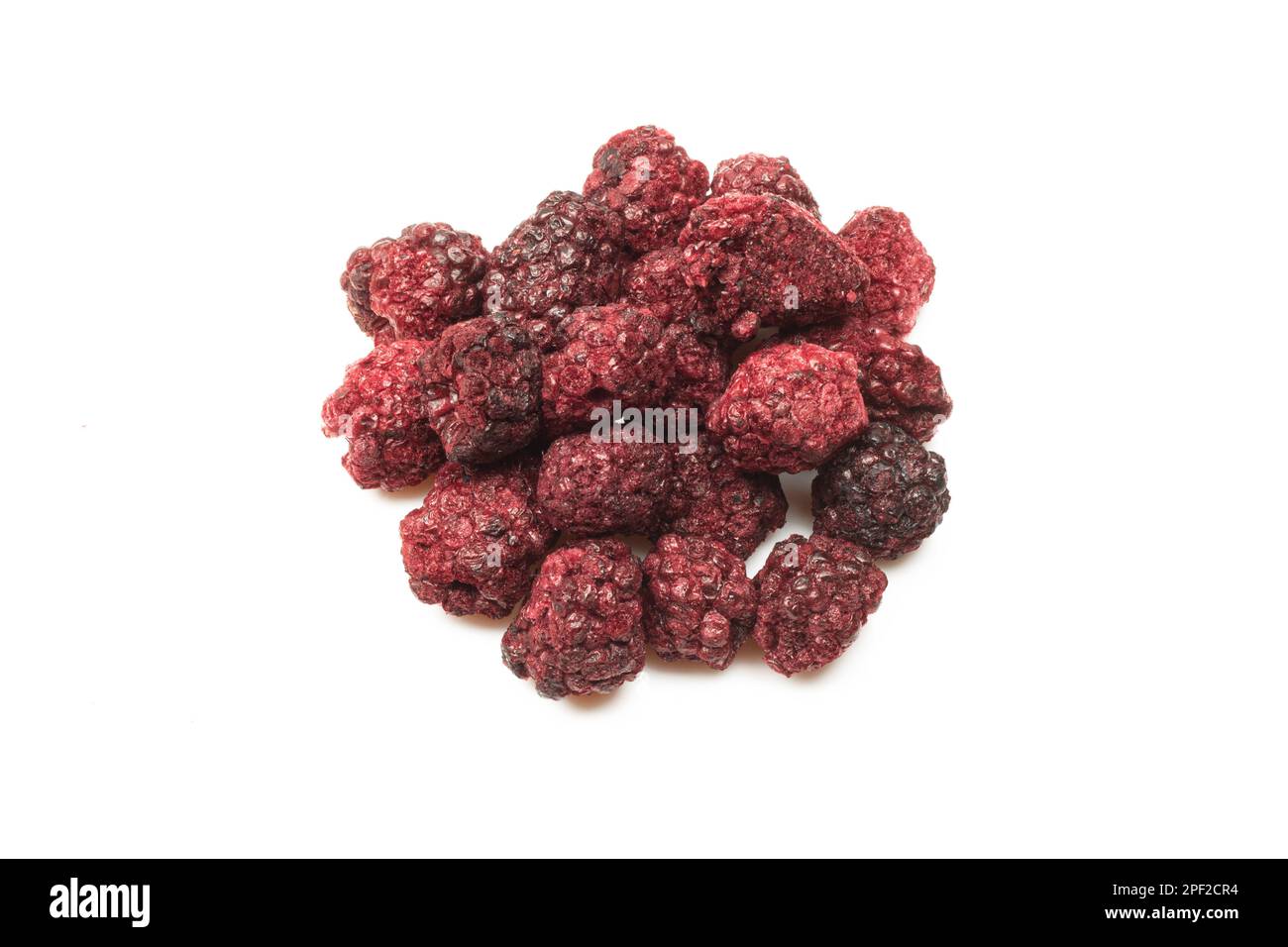 Stack of freeze dried raspberries isolated on white background. Dietary ...