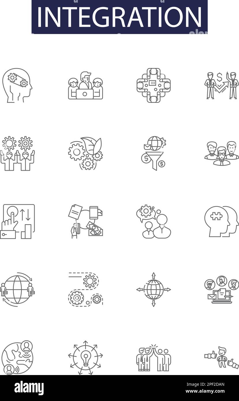 Integration line vector icons and signs. system, business, gear ...