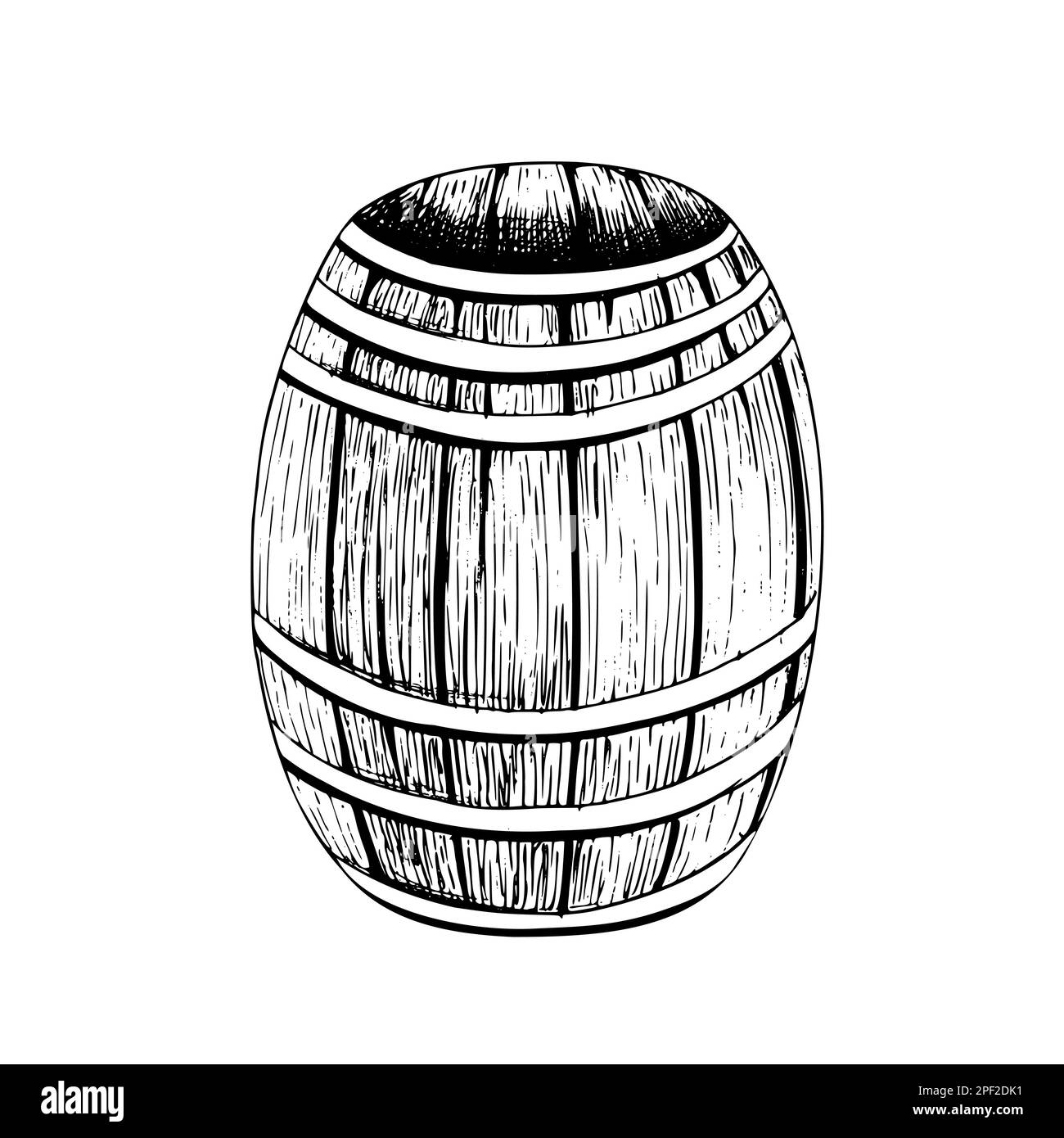 Wooden barrel. Isolated object drawn by hand in graphic technique ...