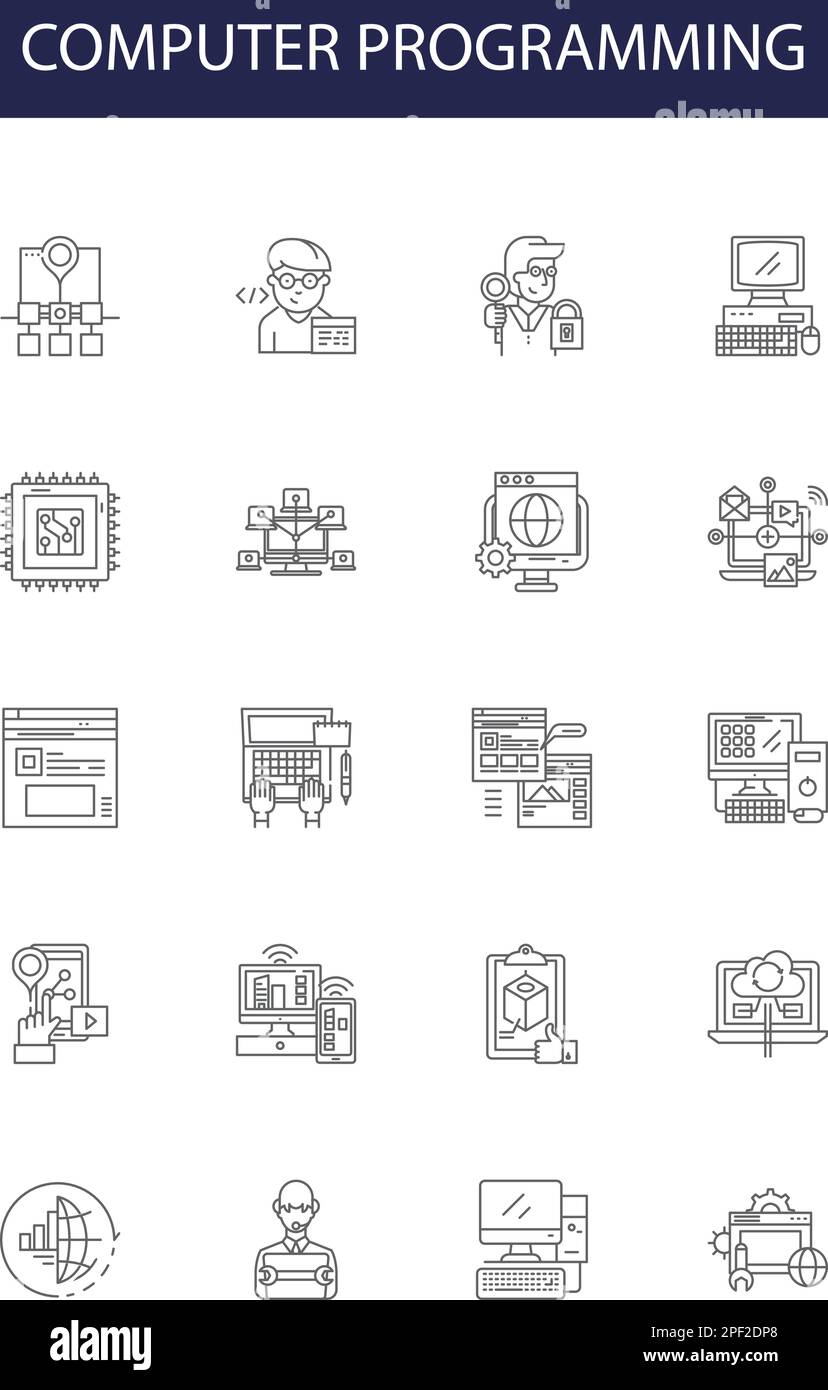 Computer Programming Line Vector Icons And Signs Scripting Debugging Algorithm Software