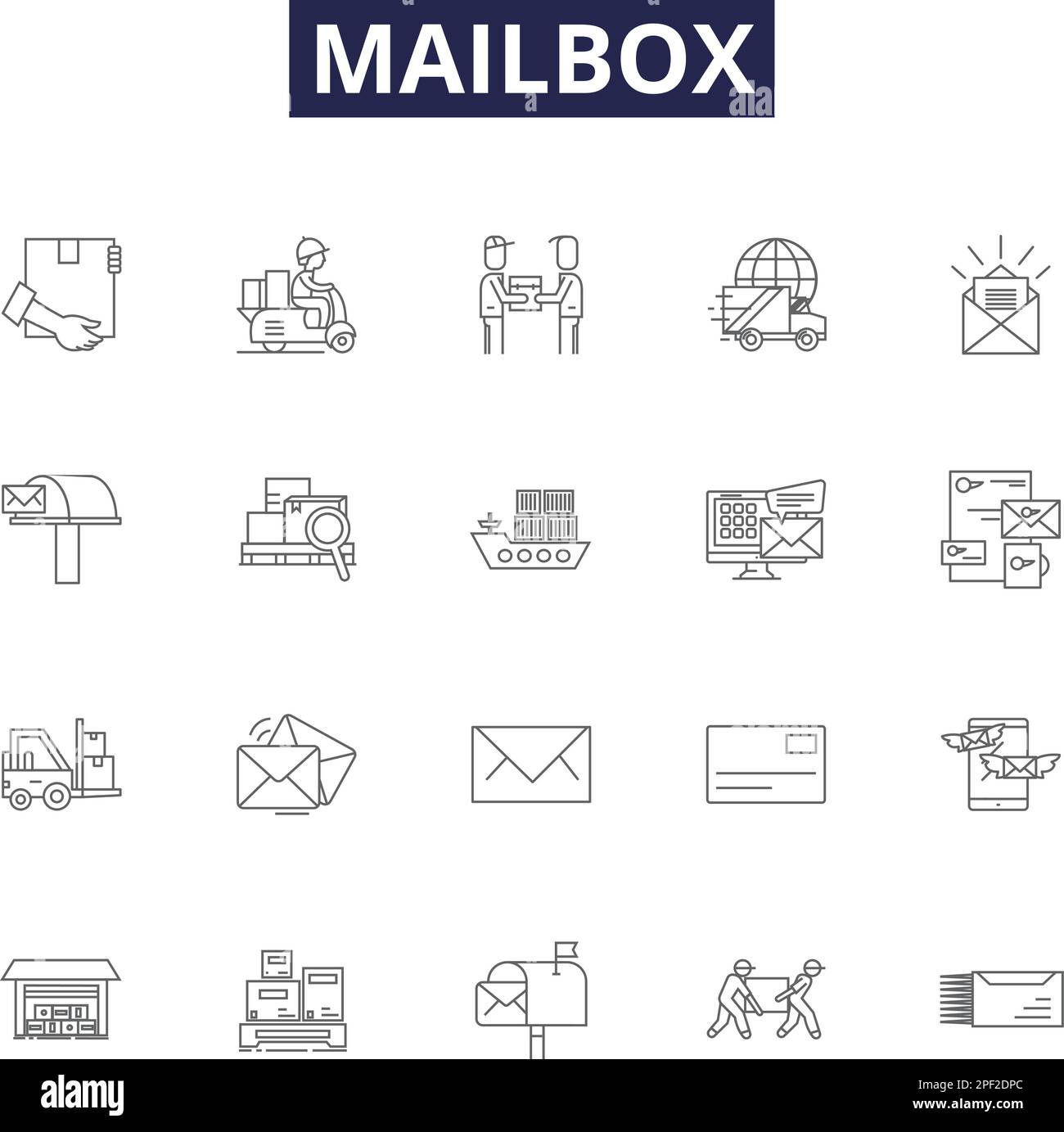 Mailbox line vector icons and signs. envelope, mail, address, message, post, letter, send,box ...