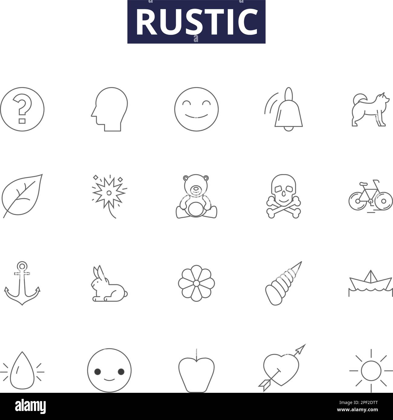 Rustic line vector icons and signs. bucolic, rural, uncivilized ...