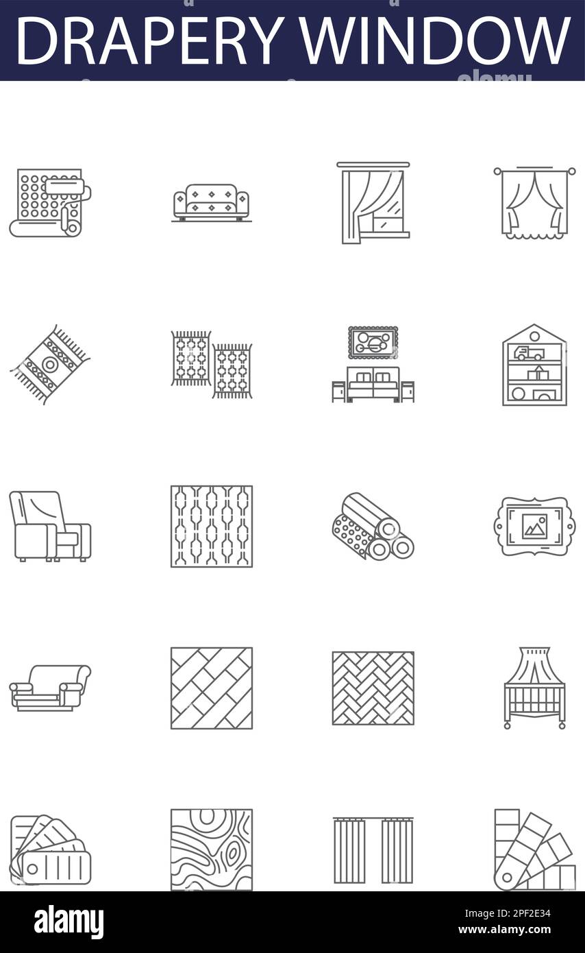 Drapery window line vector icons and signs. drapes, shades, blinds ...