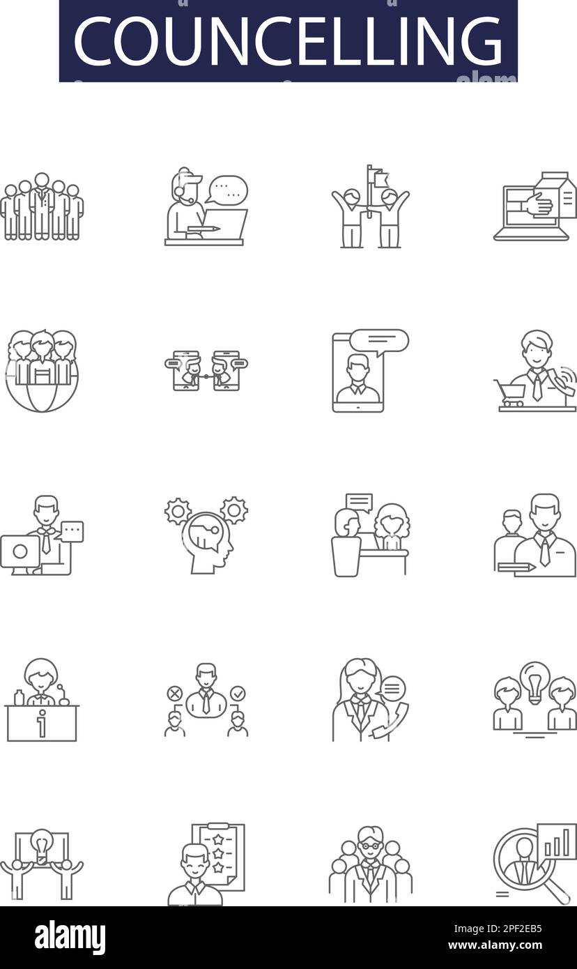 Councelling line vector icons and signs. Advice, Guidance ...