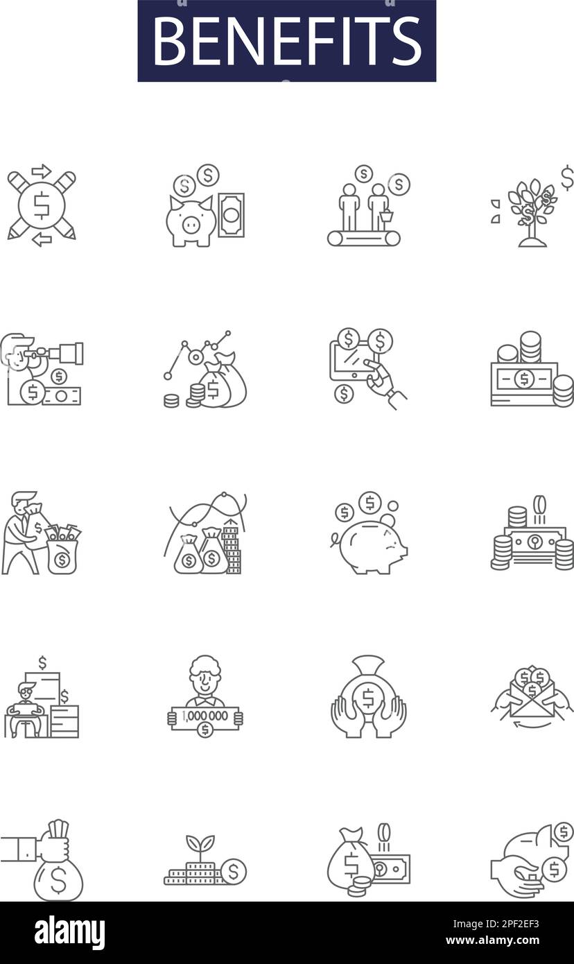 Benefits line vector icons and signs. Advantages, Perks, Profits ...