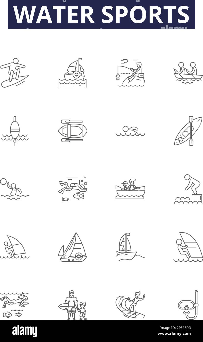 Water sports line vector icons and signs. Kayaking, Sailing ...