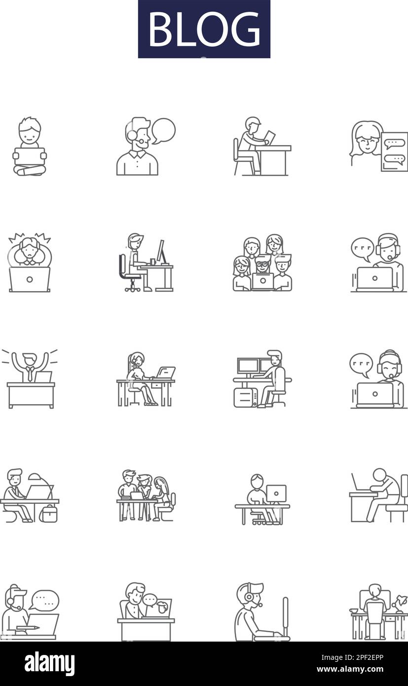 Blog line vector icons and signs. Writing, Posting, Sharing, Authors ...