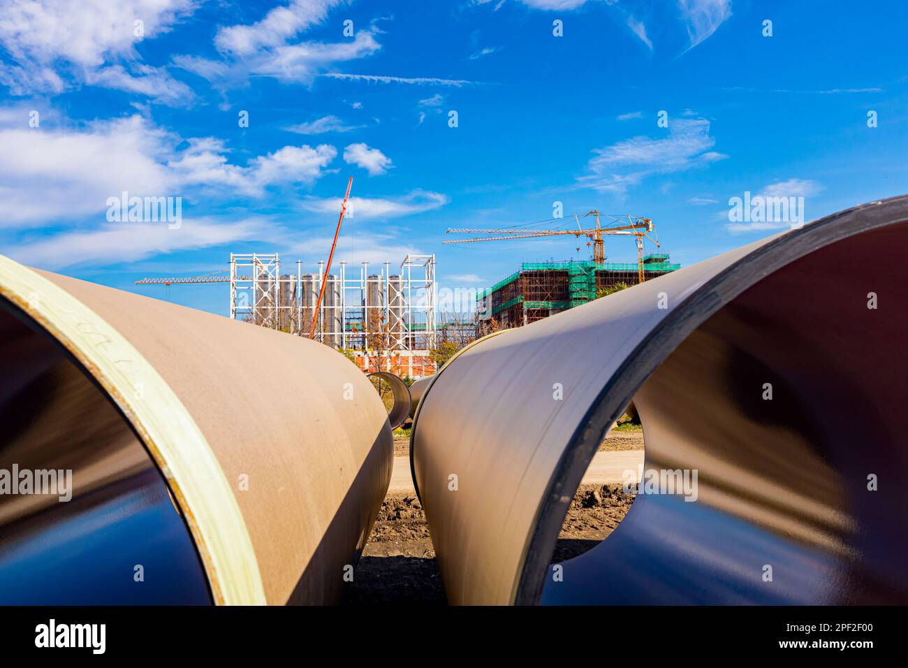 Perspective view over two concrete pipes with durable ceramic glaze and ...