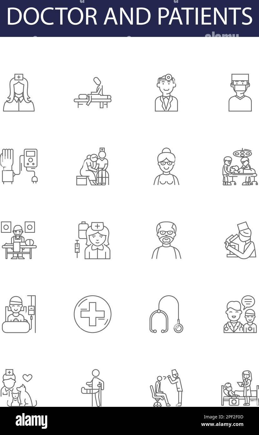 Doctor and patients line vector icons and signs. medical, medicine ...