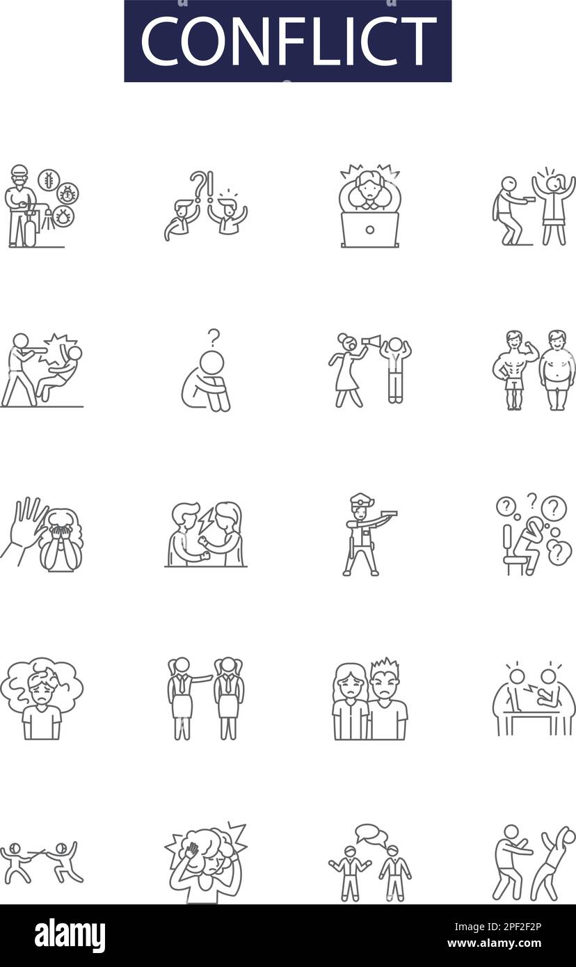 Conflict line vector icons and signs. Fight, Discord, Antagonism ...