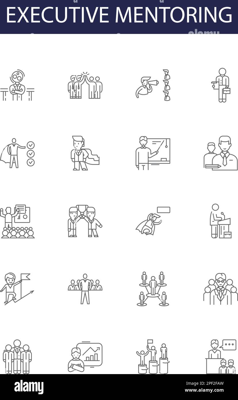 Executive mentoring line vector icons and signs. executive, mentor, manager, management, male ...