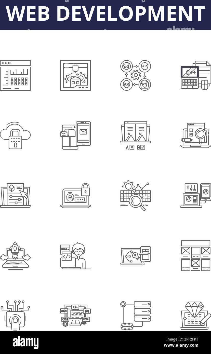Web Development Line Vector Icons And Signs Development Html Css Javascript Jquery Php