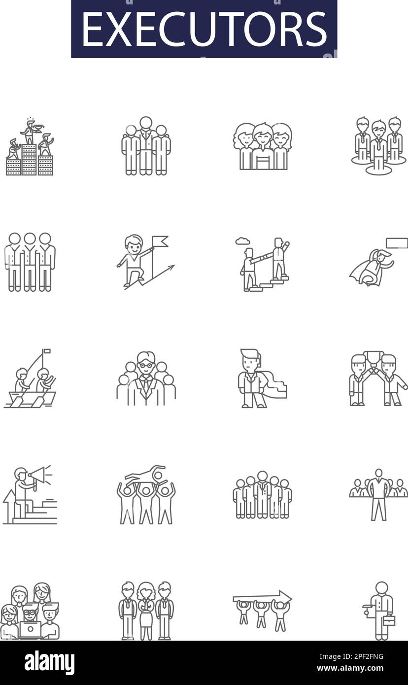 Executors line vector icons and signs. Facilitators, Stewards, Agents ... Executors line vector icons and signs. Facilitators, Stewards, Agents ...