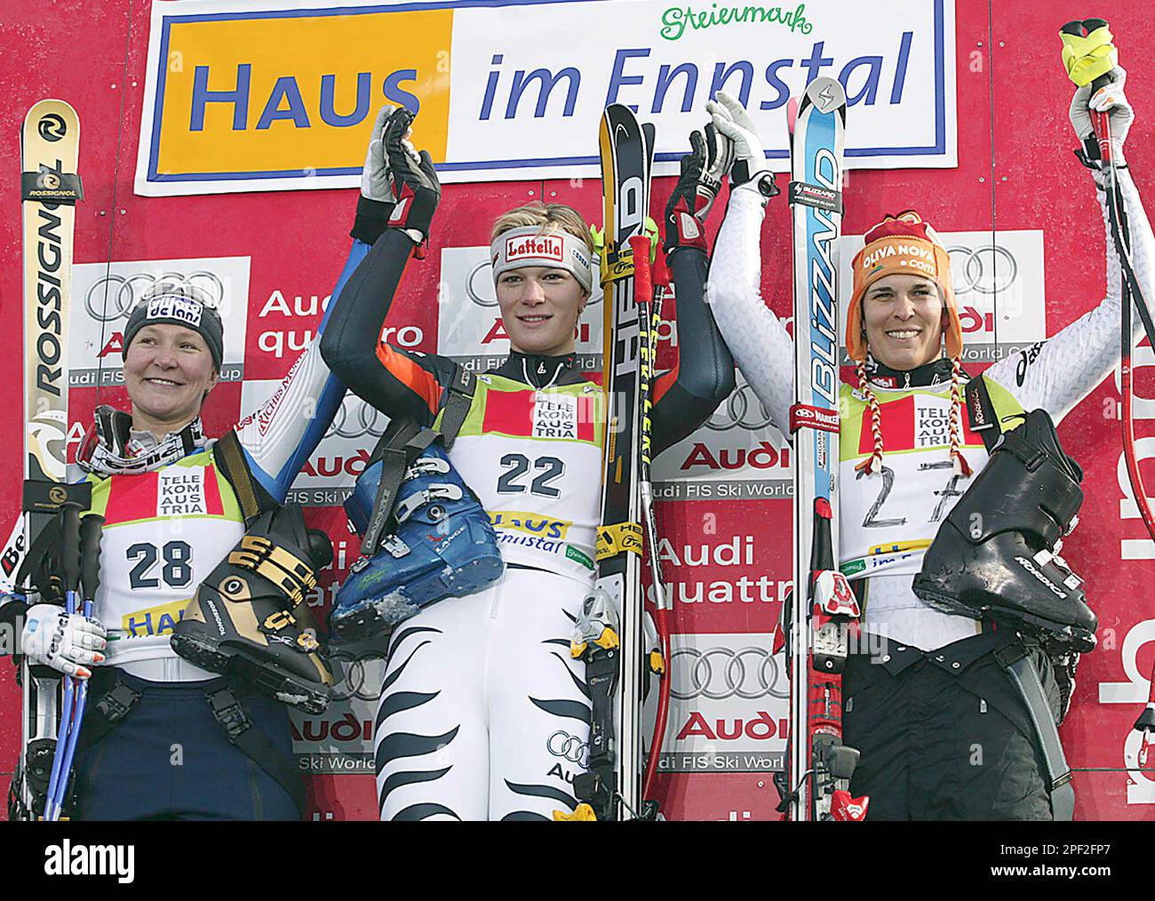 Carole Montillet from France , Maria Riesch from Germany, from left ...
