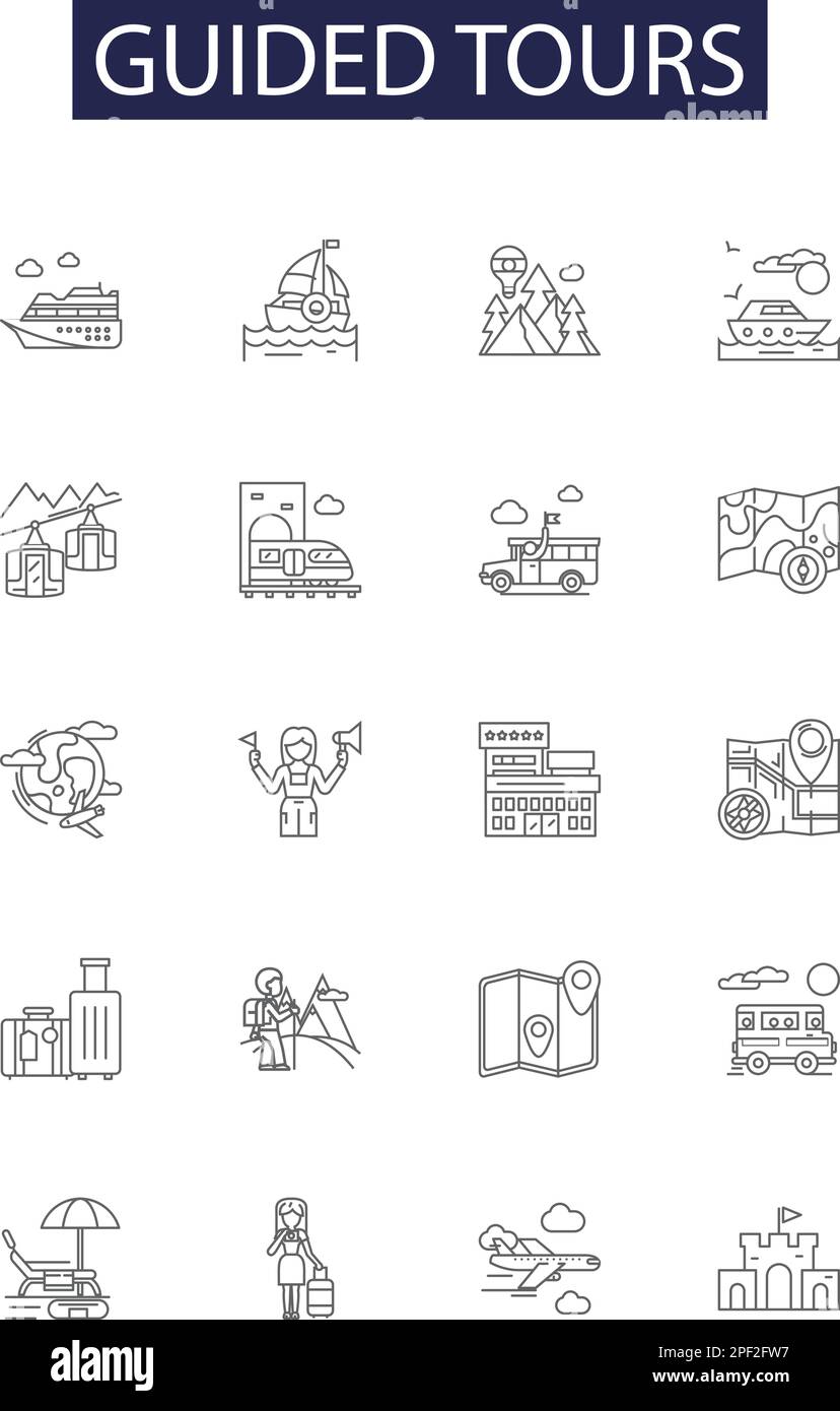 Guided tours line vector icons and signs. Tours, Tourshops, Excursions ...
