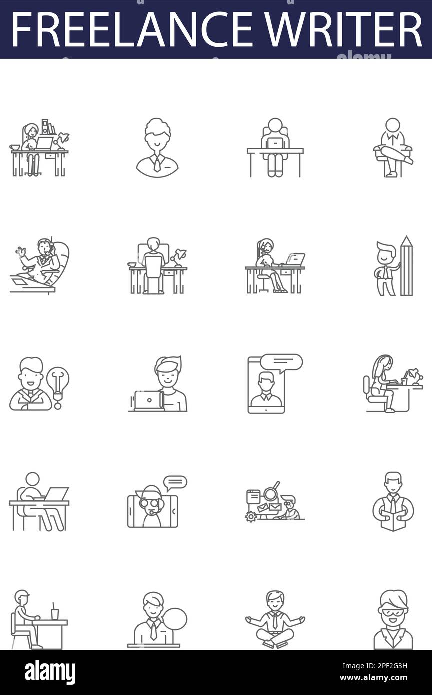 Freelance writer line vector icons and signs. Writer, Editorial, Remote ...
